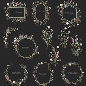Wildflower Watercolor Floral Clipart,autumn Boho Flower Frame,garden ...