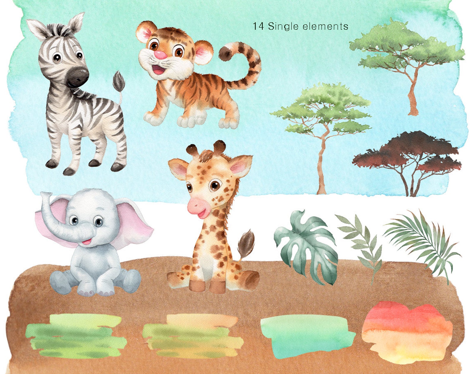 Watercolor Safari Clipartnursery Decorjungle Clipartkids - Etsy