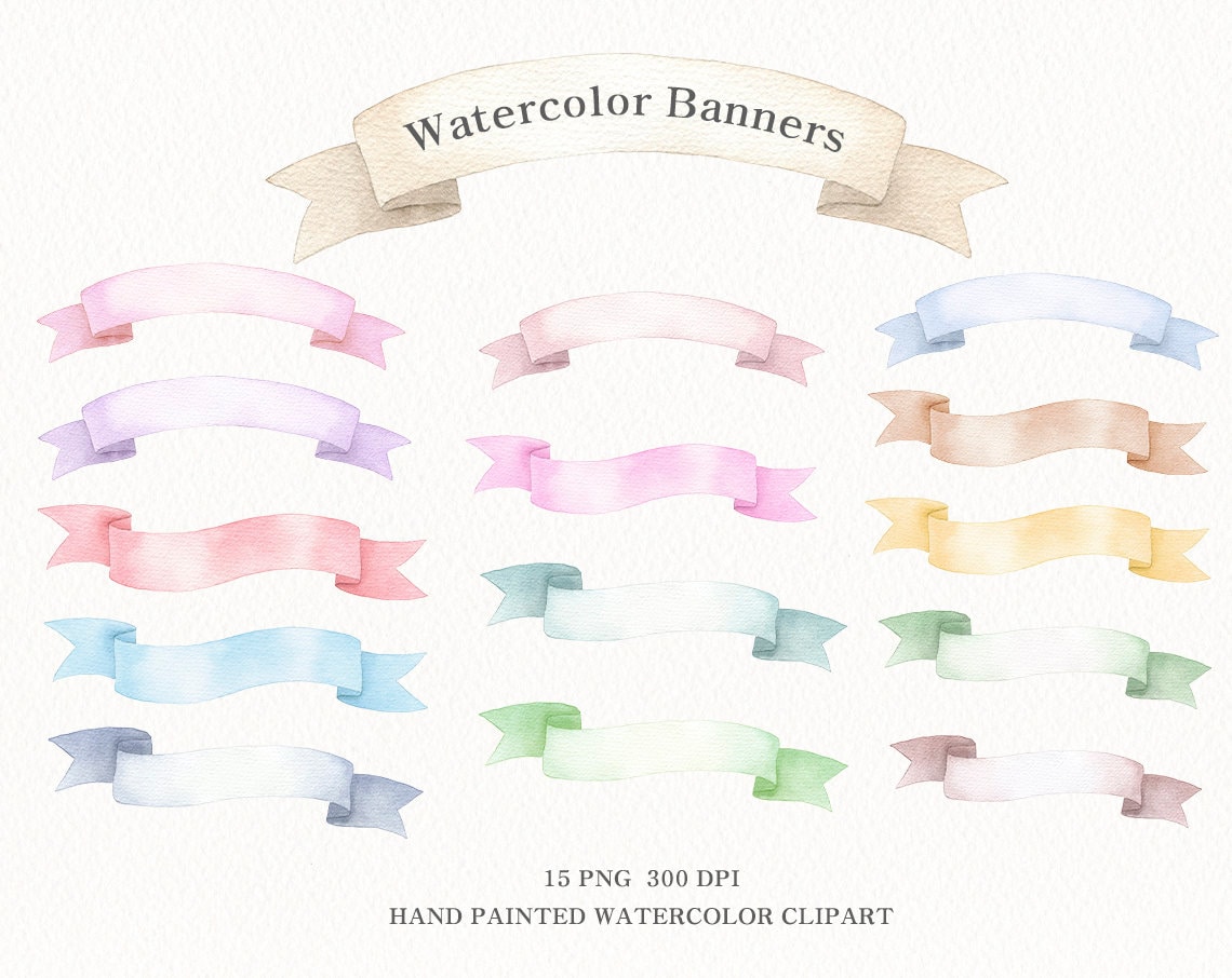 Watercolor Ribbon Banner Clipartrainbow Ribbons Pngfree - Etsy