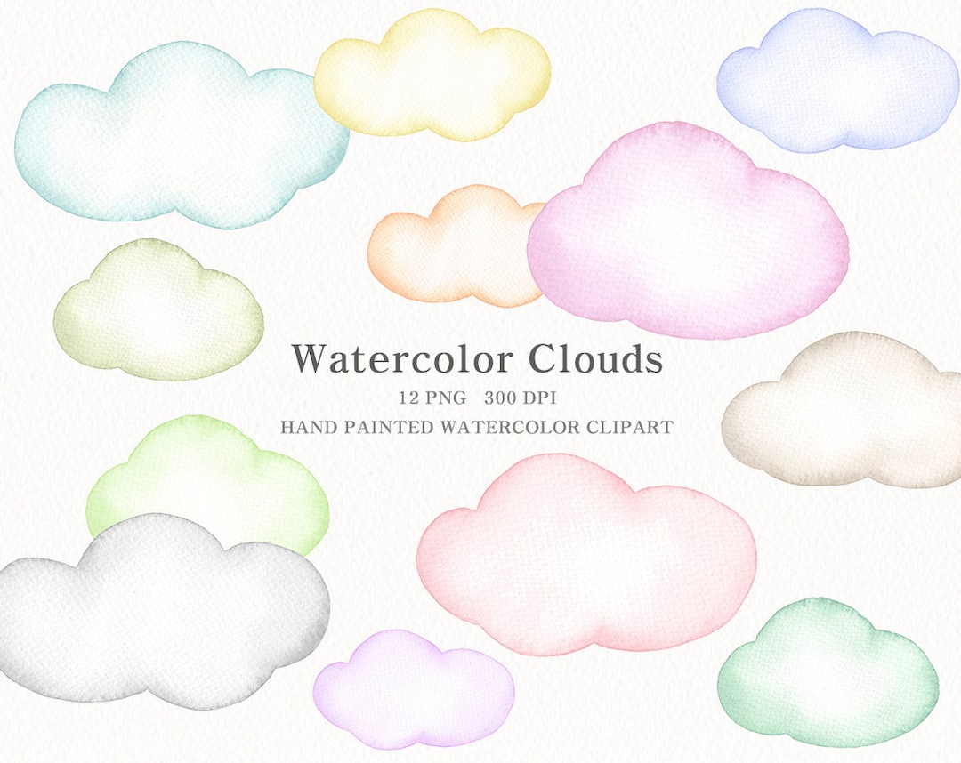Watercolor Clouds Clipart,pastel Rainbow Png,free Commercial Use,original Hand Painted - Etsy