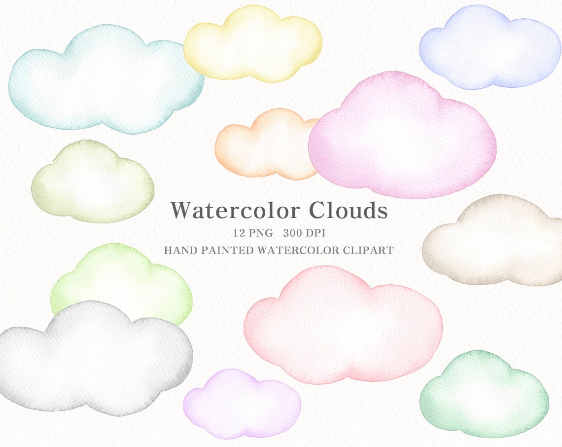 Watercolor Clouds Clipartpastel Rainbow Pngfree Commercial - Etsy