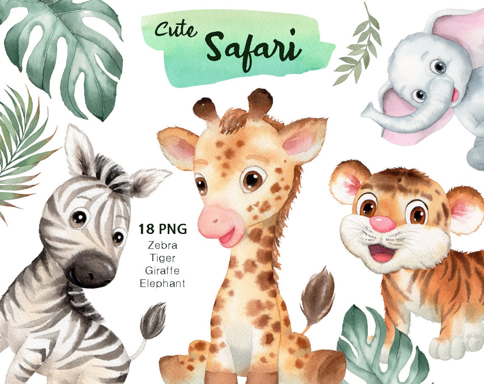 Watercolor Safari Clipartnursery Decorjungle Clipartkids - Etsy
