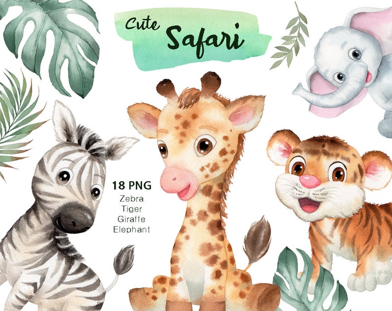 Watercolor Safari Clipart,nursery Decor,jungle Clipart,kids Clipart ...