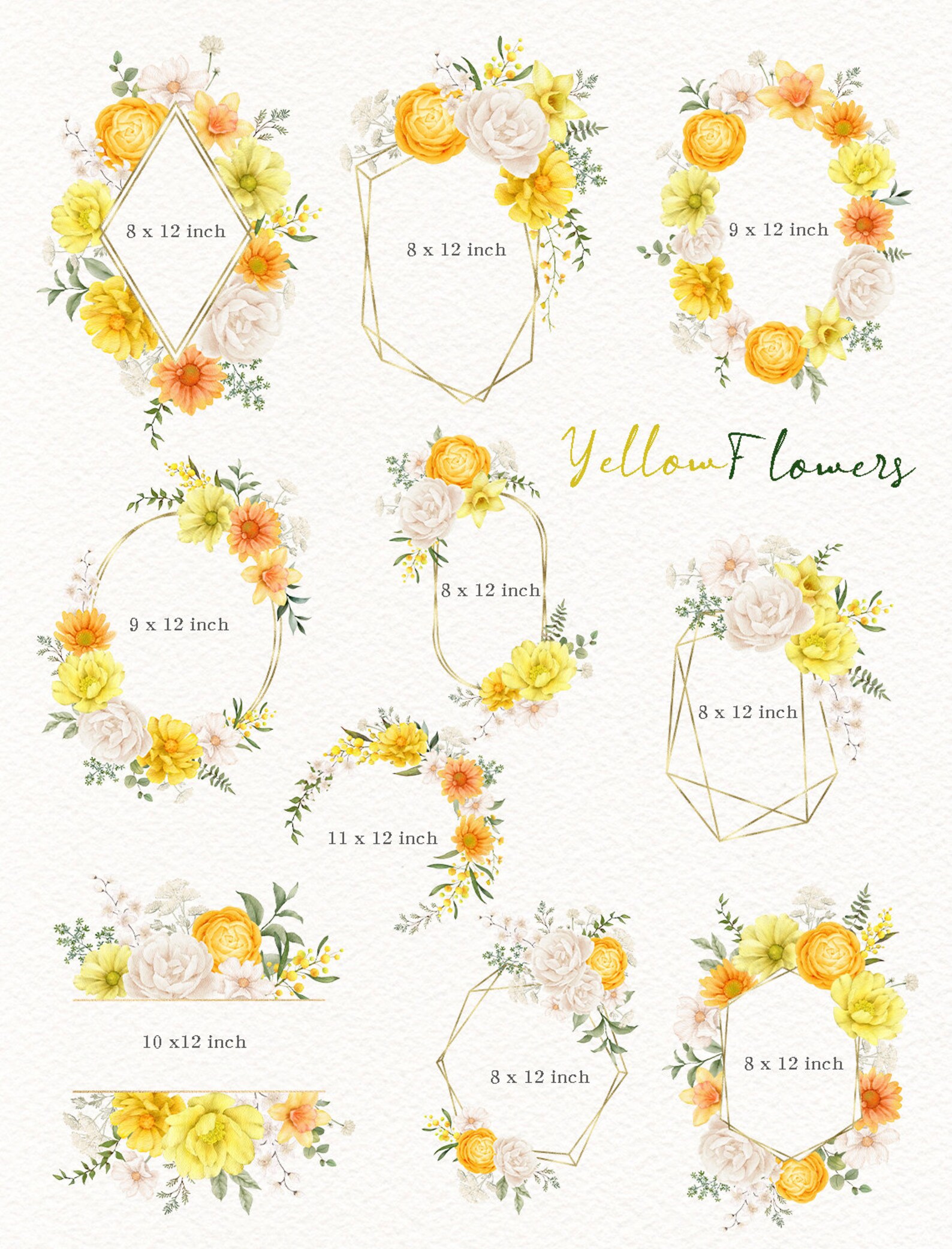 Yellow Floral Frames Clipartboho Floral Wreathhand Painted - Etsy