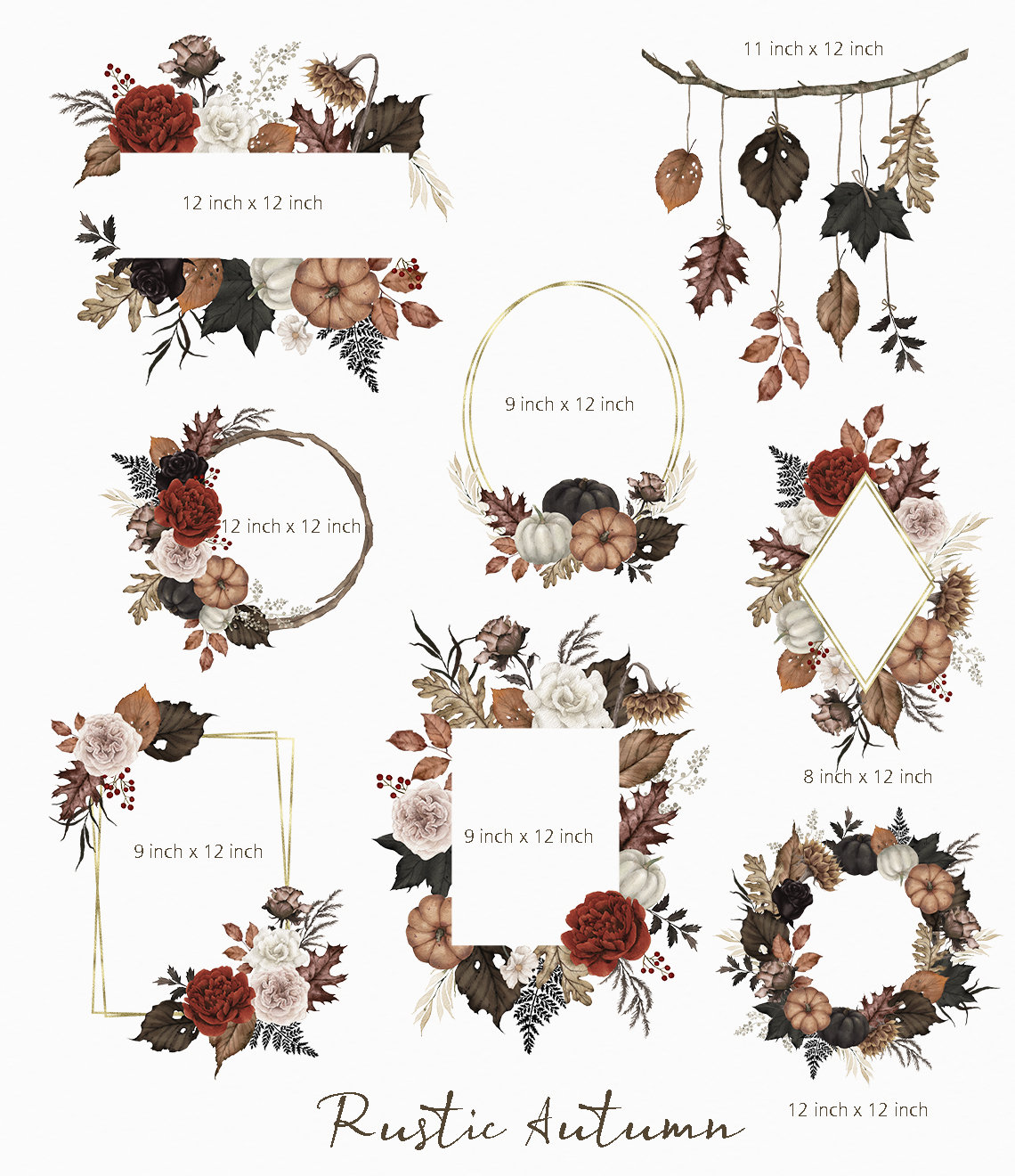 Watercolor Fall Clipartpumpkin Wreathsautumn Flower Frame - Etsy