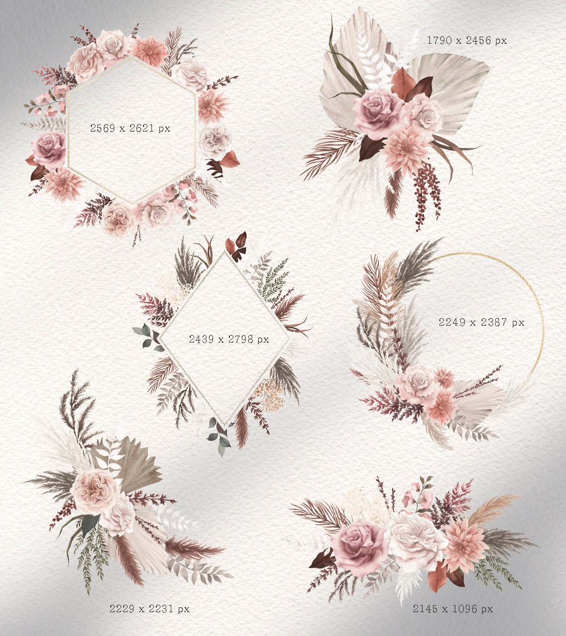 Watercolor Boho Floral Clipartroses Wreath and - Etsy