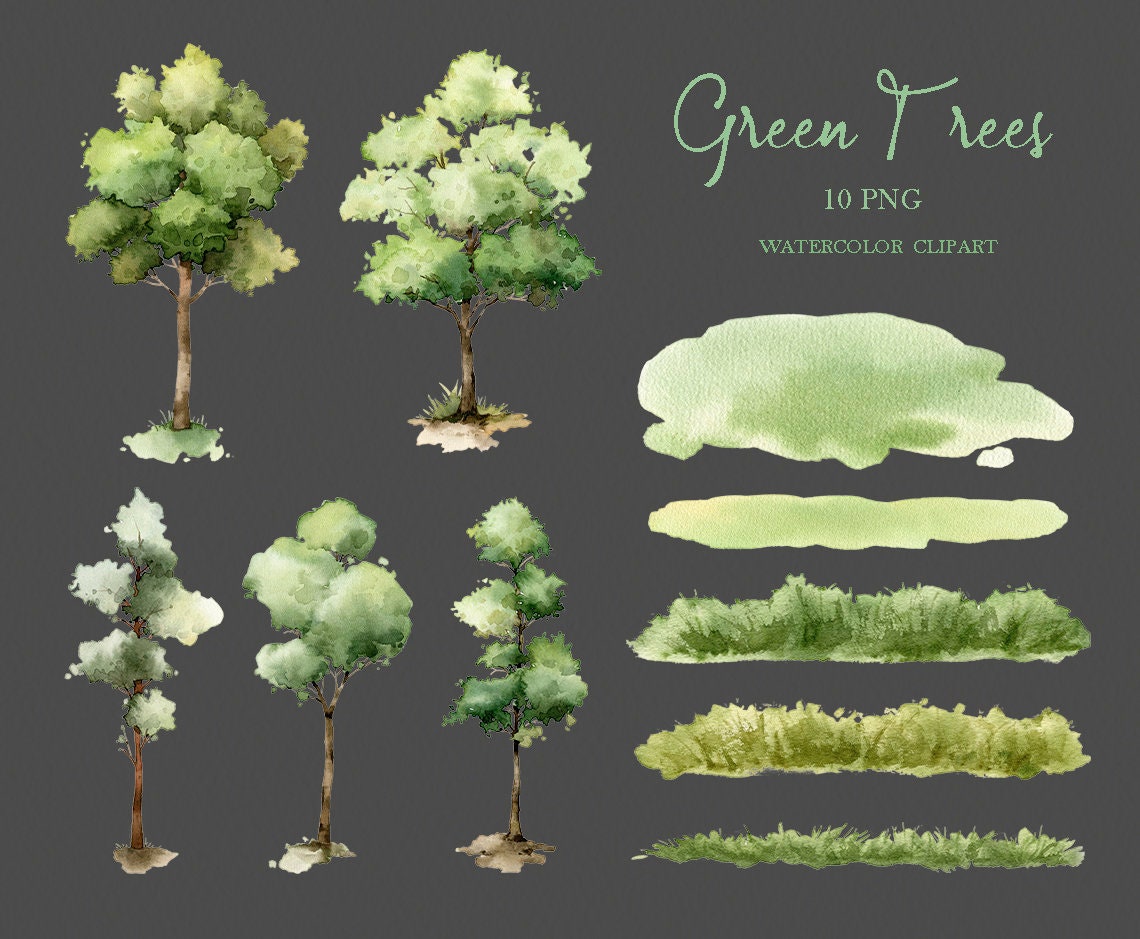 Watercolor Trees Clipart,forest Nature Greenery,wedding Invitation ...
