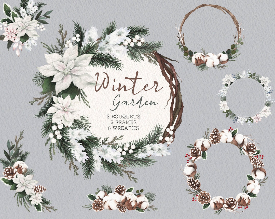 Watercolor Winter Floral Clipart,christmas Bouquet,poinsettia Wreath ...