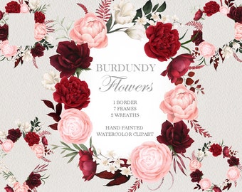 Burgundy Flower Border - Etsy