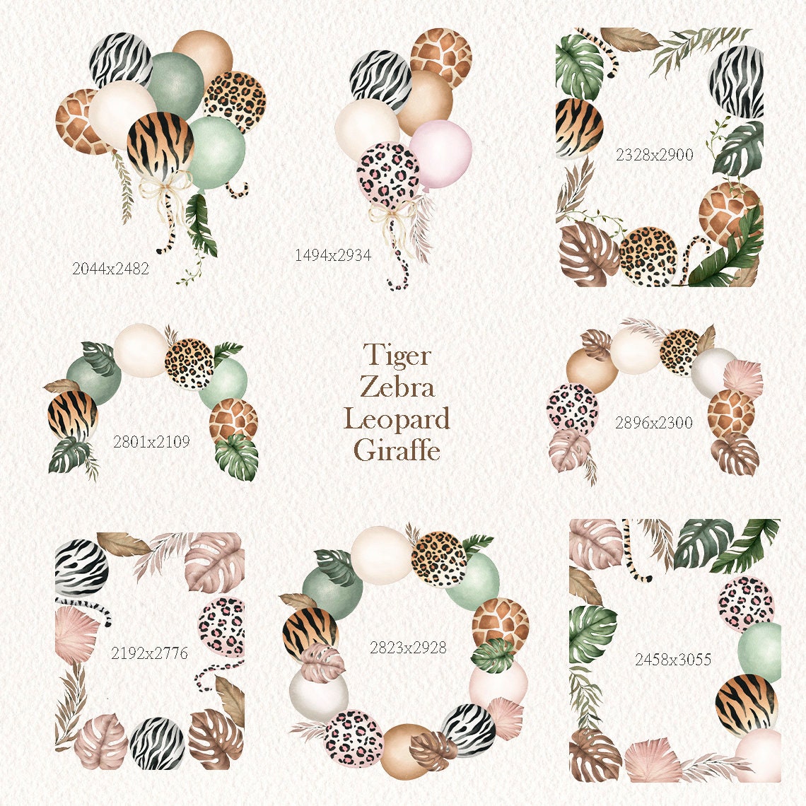 Watercolor Africa Animal Balloons Clipartnursery Kids - Etsy