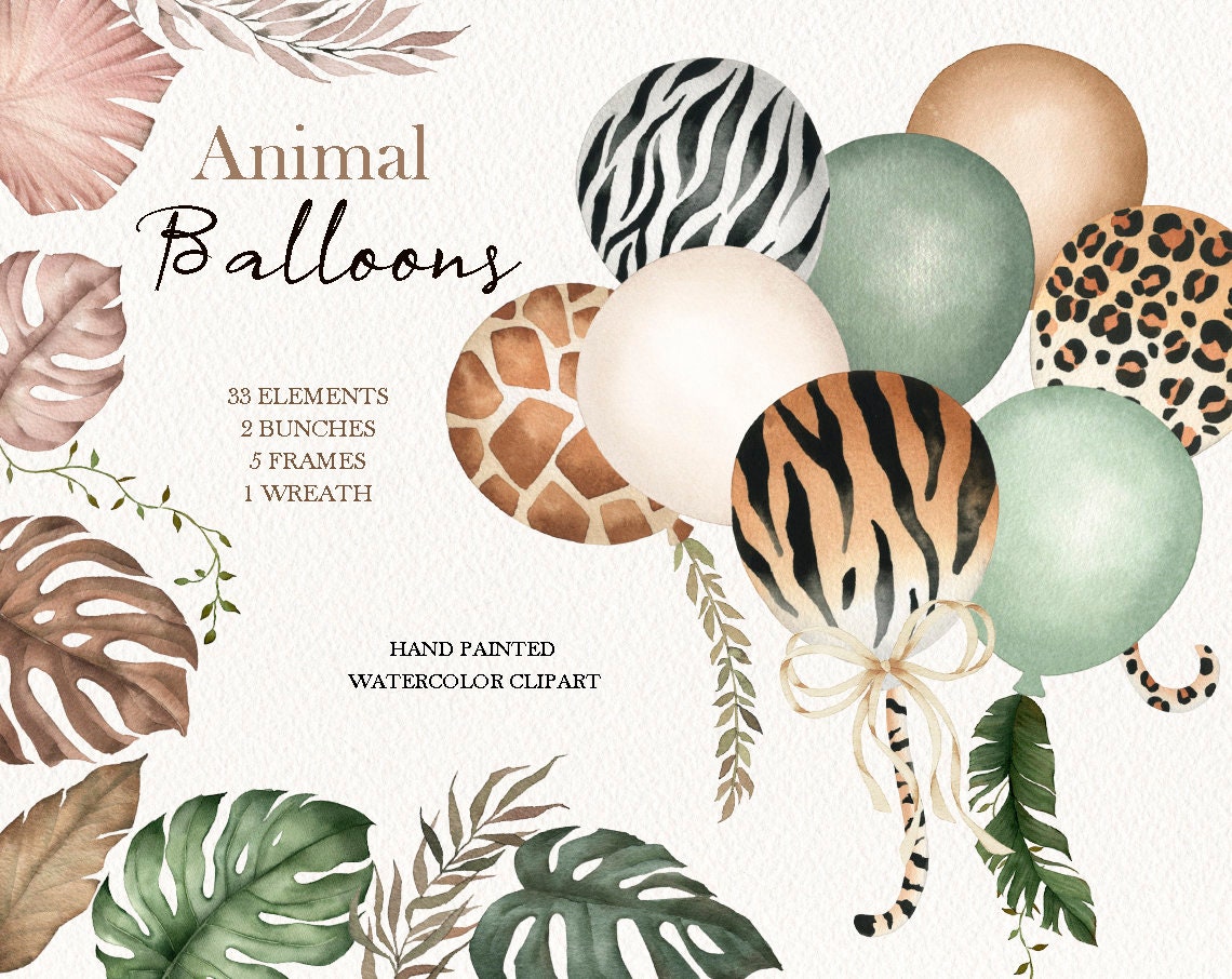 Watercolor Africa Animal Balloons Clipartnursery Kids - Etsy