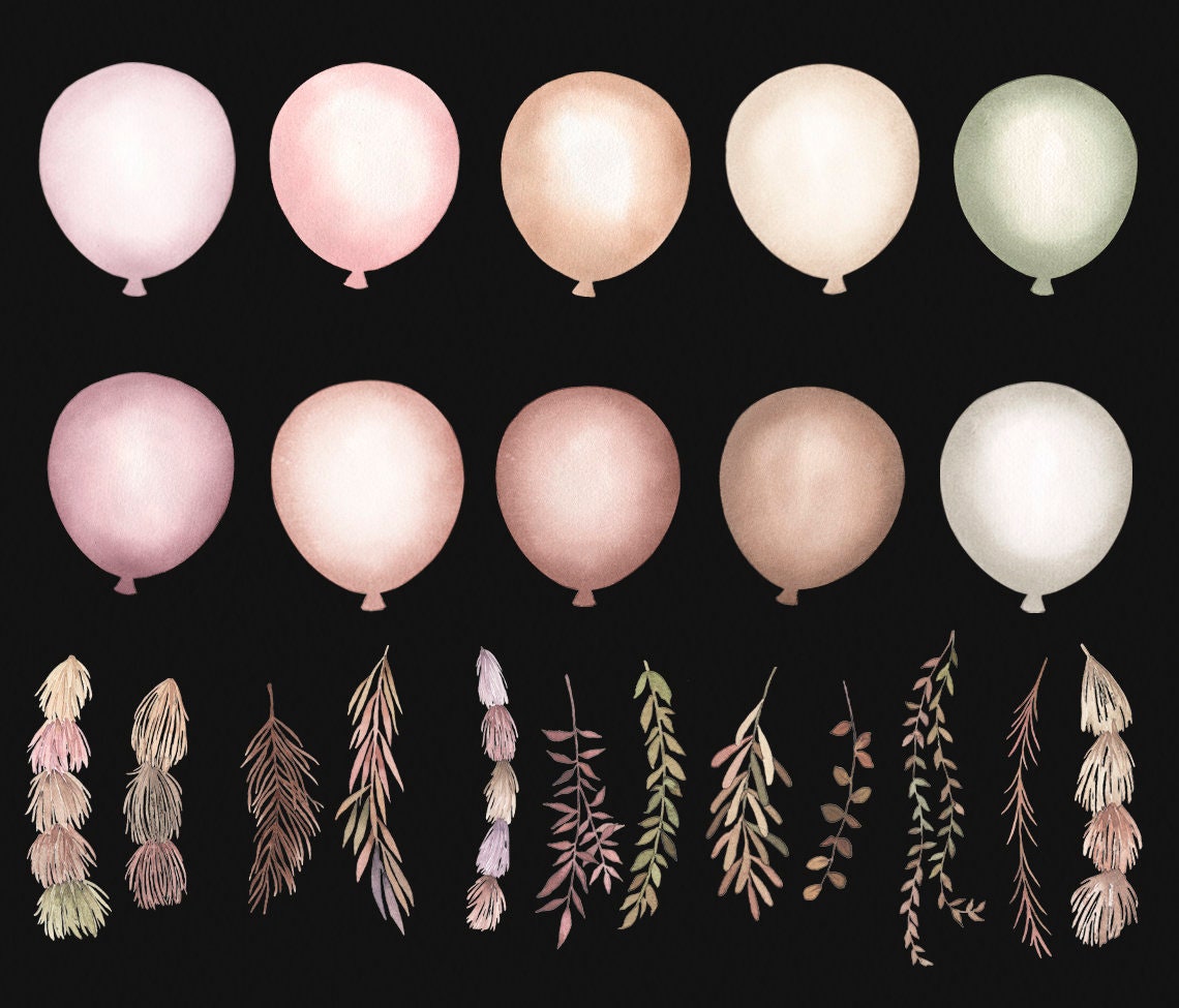 Watercolor Boho Balloons Clipartbaby Showerhand - Etsy