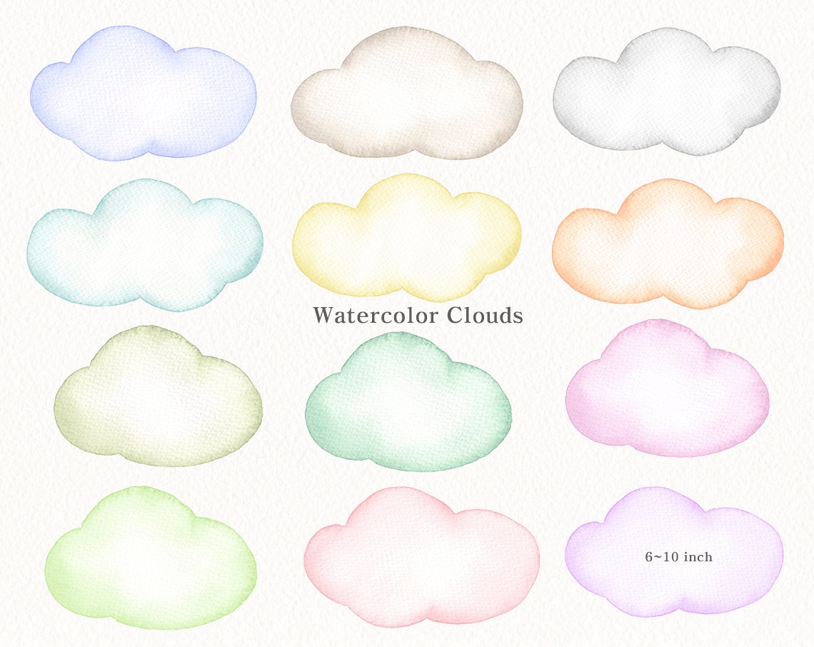 Watercolor Clouds Clipartpastel Rainbow Pngfree Commercial - Etsy