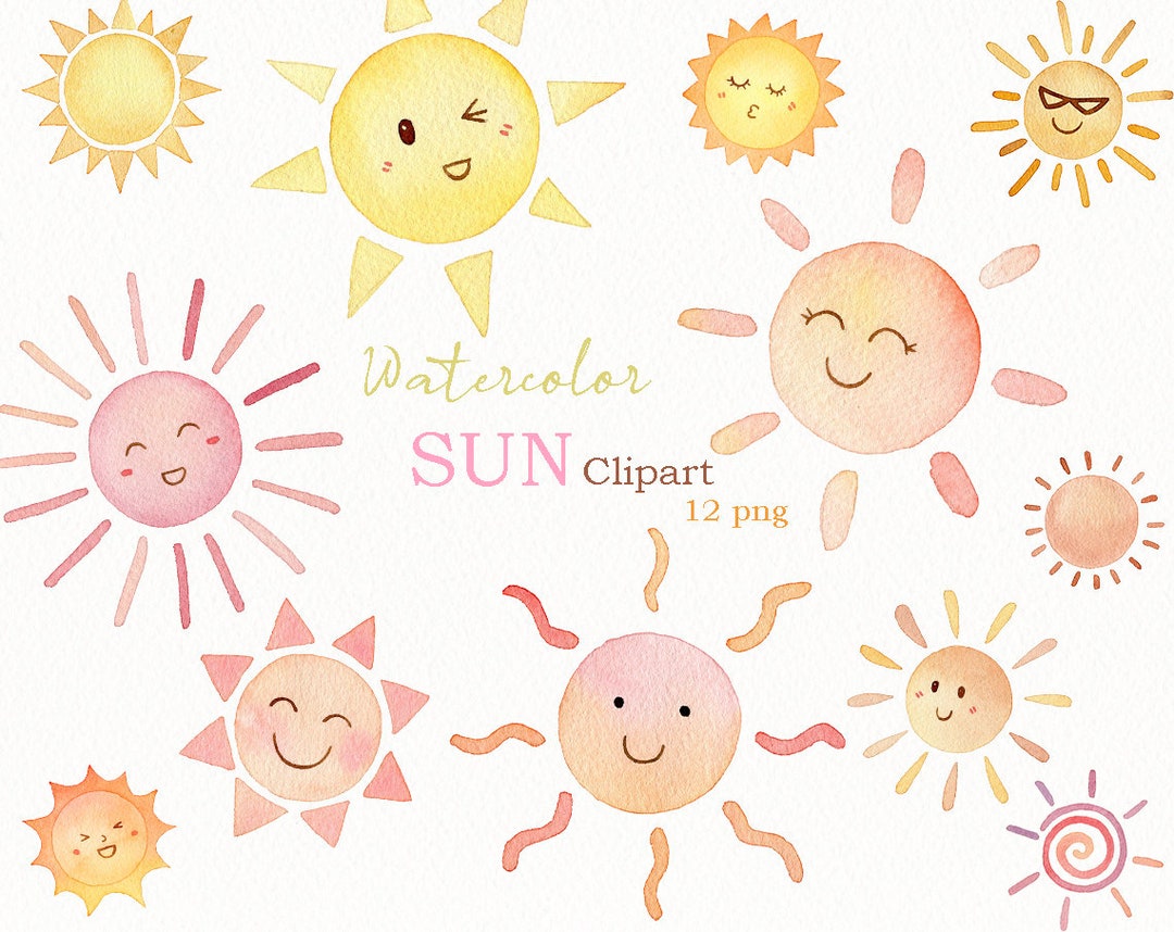 Watercolor Sun Clipart,orange Warm Sun,summer Vacation,original Hand ...