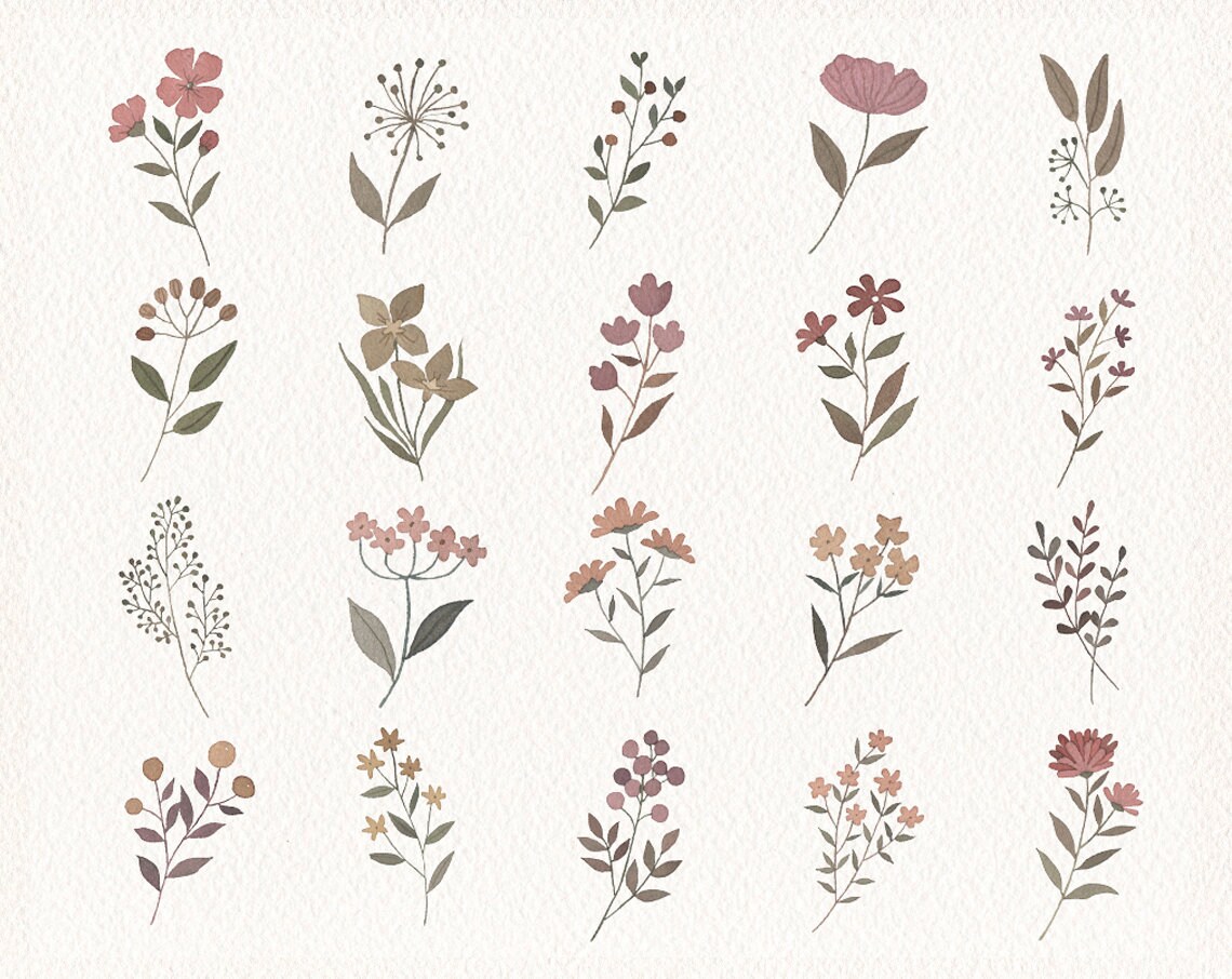 Watercolor Boho Floral Clipart,wild Flower Wreath and Frames,bohemian ...