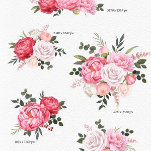 Watercolor Flower Clipart,pink Peony Bouquet,roses Frame,wedding ...