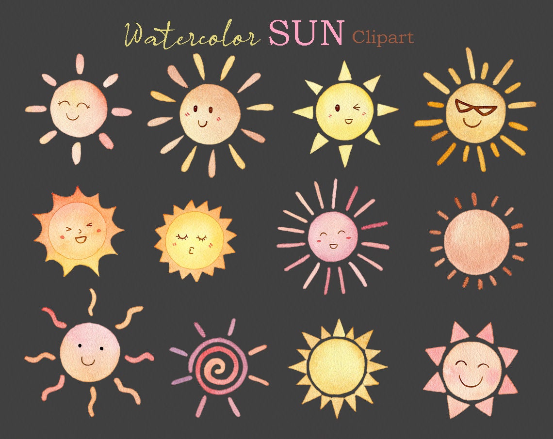 Watercolor Sun Clipart,orange Warm Sun,summer Vacation,original Hand ...