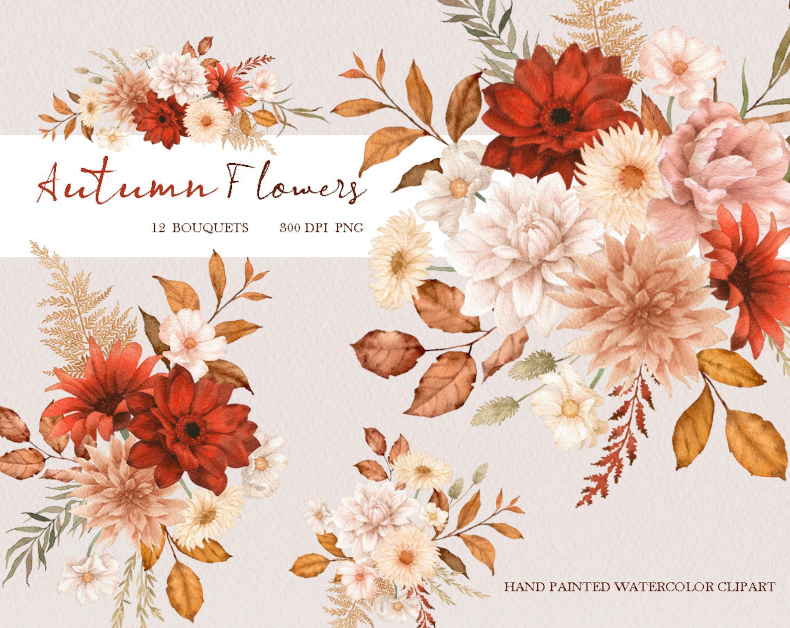 Watercolor Autumn Flower Bouquets Clipartfall Floral - Etsy