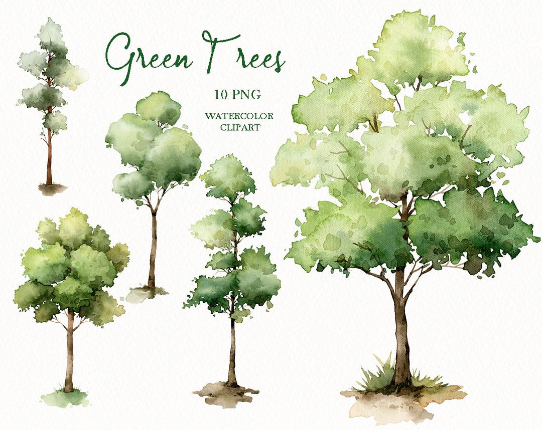 Watercolor Trees Clipart,forest Nature Greenery,wedding Invitation ...