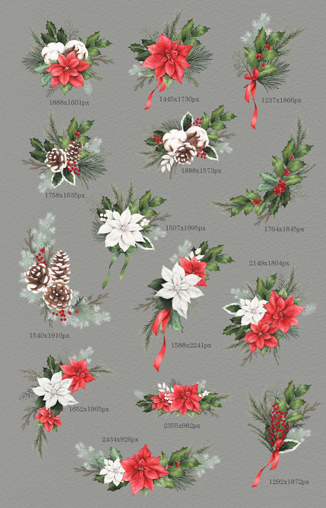 Watercolor Christmas Clipart.floral Bouquet,original Hand Painted,holly ...