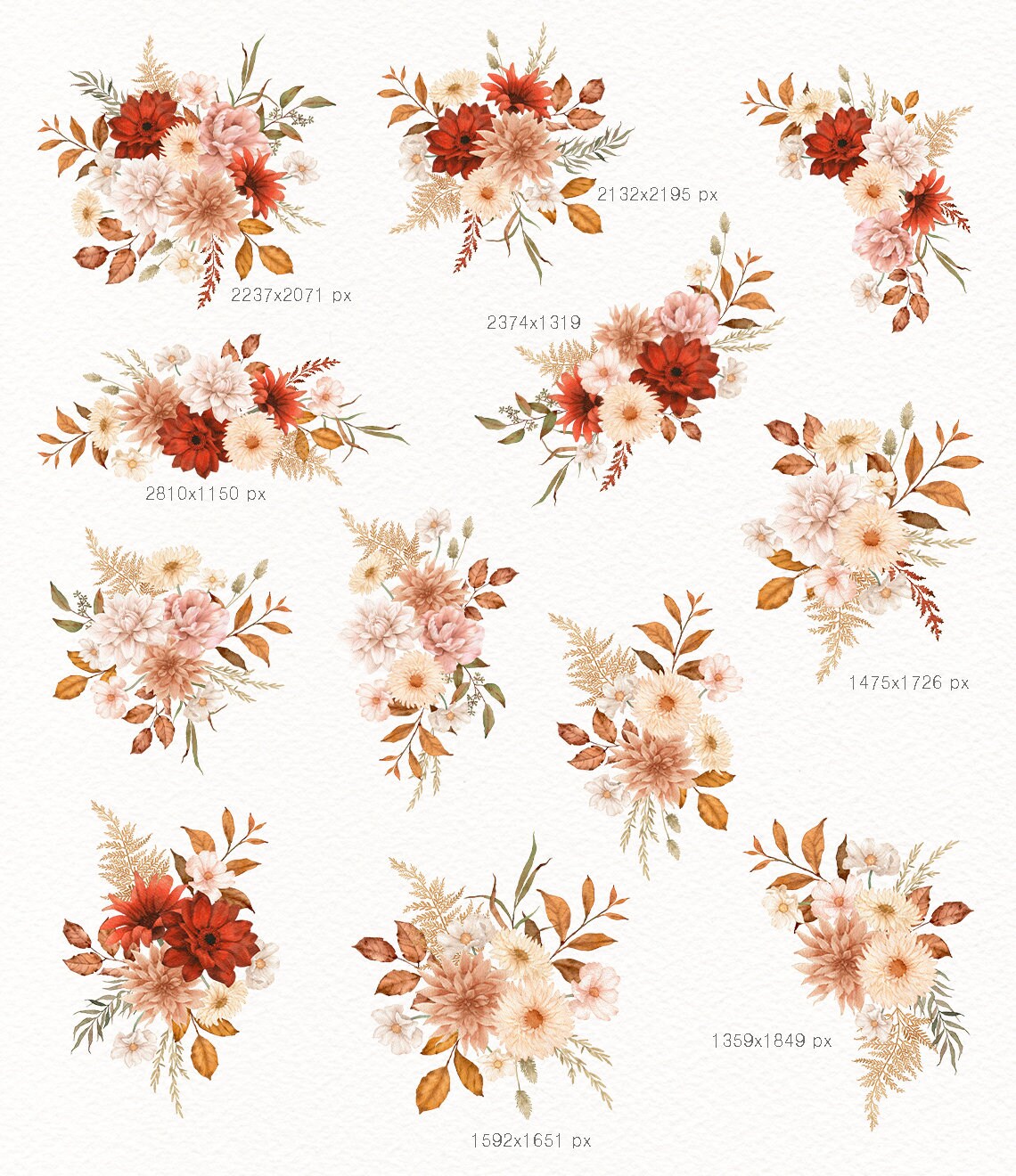 Watercolor Autumn Flower Bouquets Clipartfall Floral - Etsy