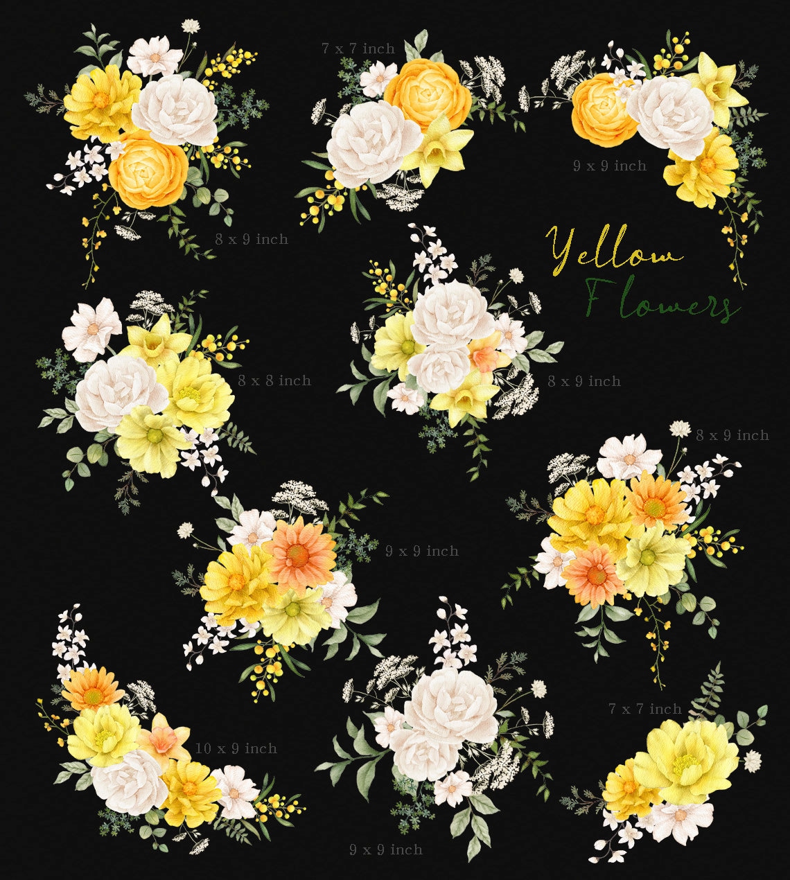 Watercolor Yellow Flowers Bouquetsboho Floral Cliparthand - Etsy