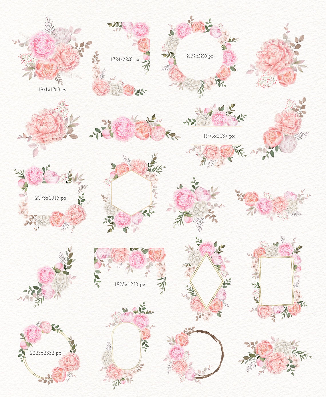 Watercolor Boho Floral Clipartpeony Frame and Wreathpink - Etsy