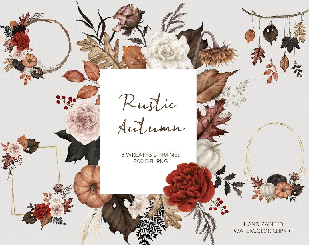 Watercolor Fall Clipart,pumpkin Wreaths,autumn Flower Frame,original ...