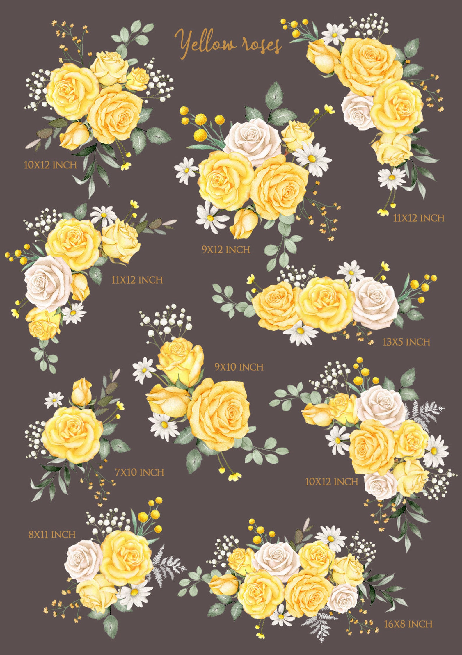 Yellow Rose Bouquets Clipart,watercolor Floral Bohemian Dried Leaf Png ...