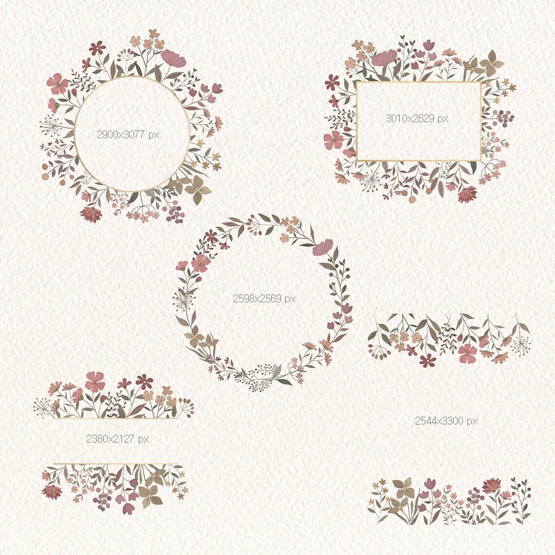 Watercolor Boho Floral Clipartwild Flower Wreath and - Etsy