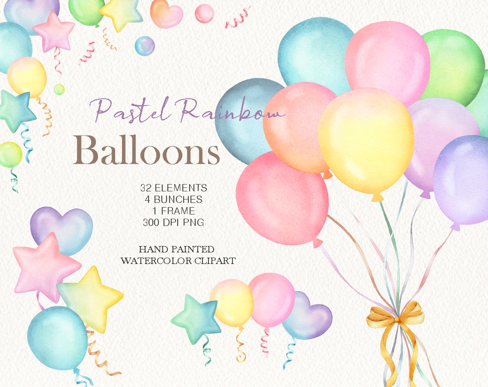 Watercolor Pastel Rainbow Balloons Clipartbaby Showerhand - Etsy