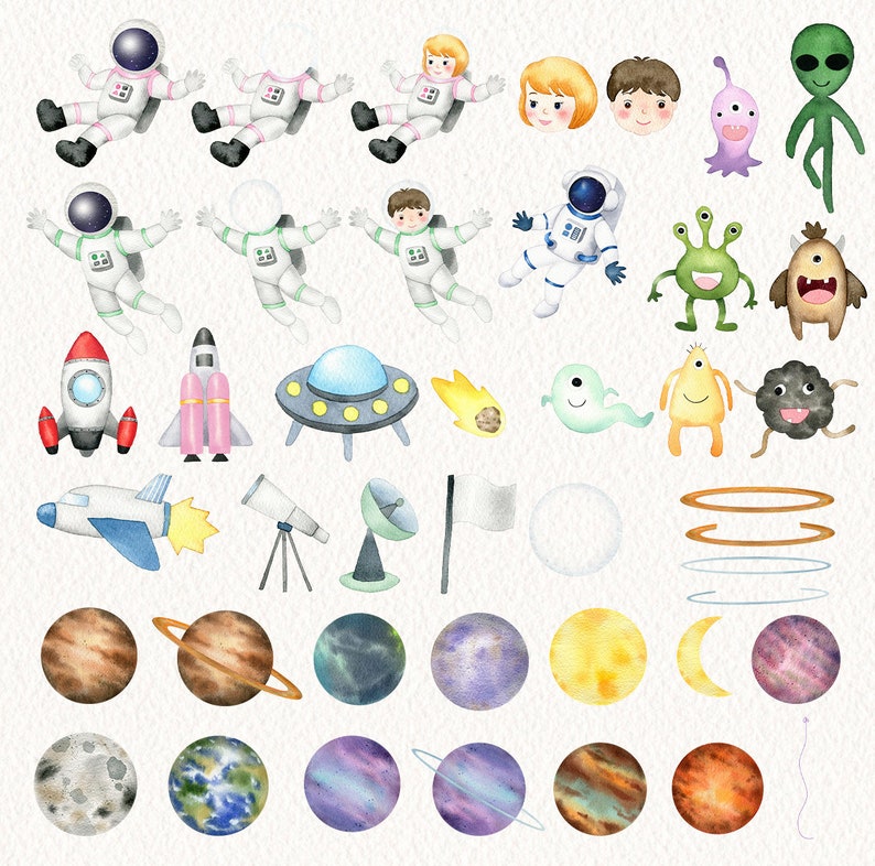 Watercolor Space Clipart,space Astronaut,baby Nursery,original Hand ...