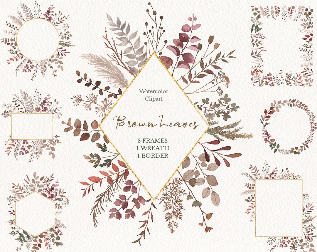 Watercolor Boho Dried Leaves Clipart,bohemian Leaves Frames, Greenery ...