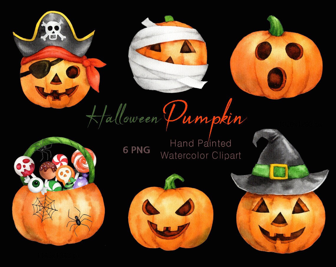 Halloween Clipartwatercolor Pumpkinhalloween Decorhalloween - Etsy