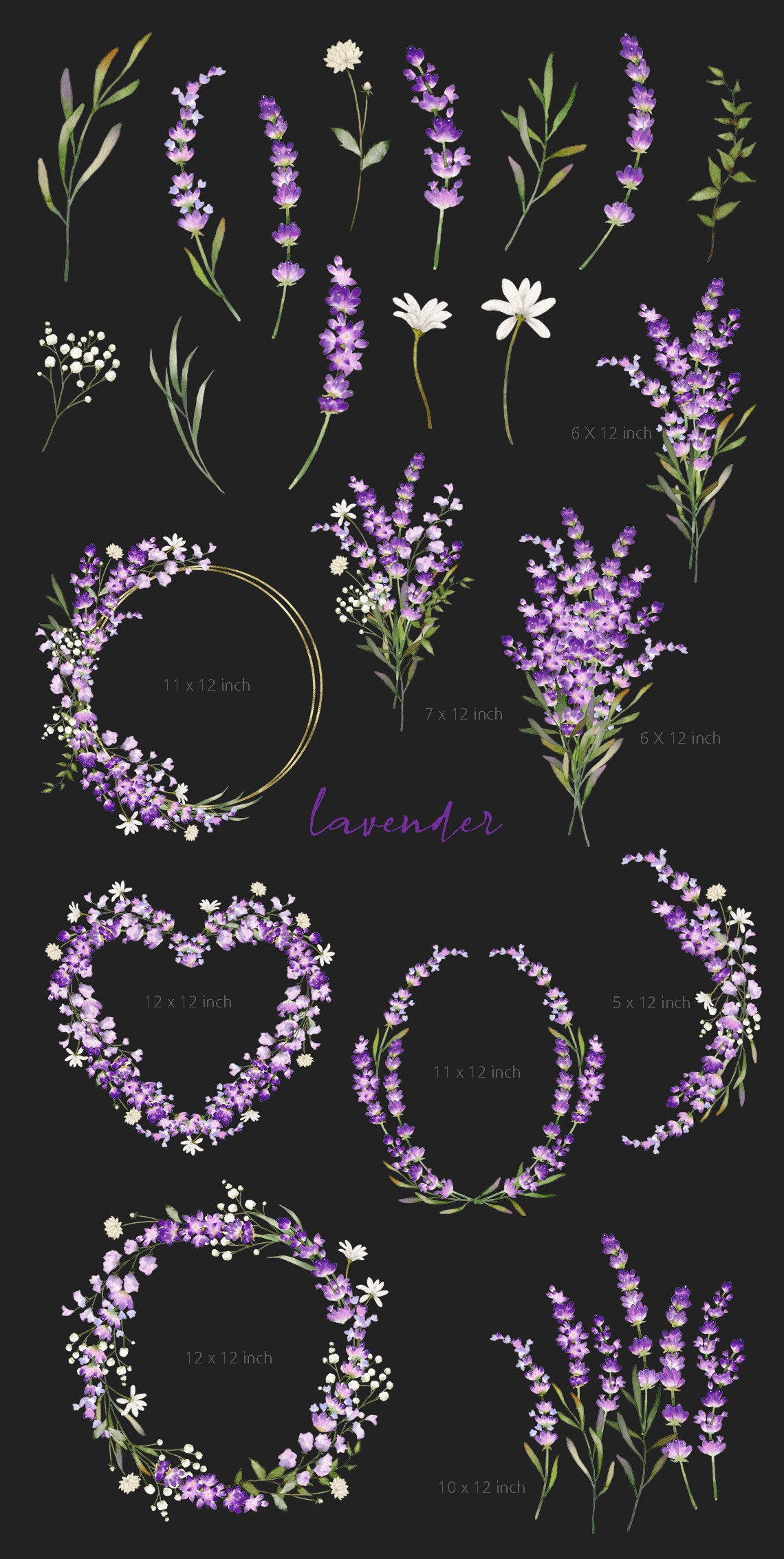 Watercolor Lavender Floral Clipartwedding Bouquetsboho - Etsy