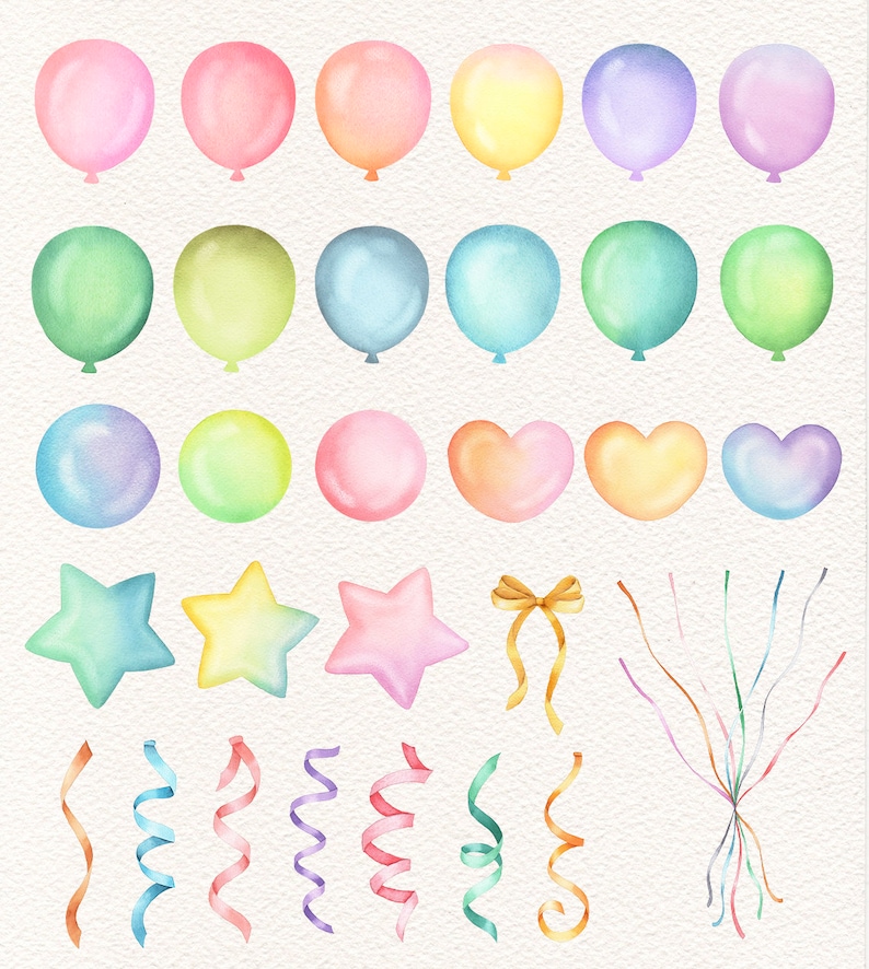 Watercolor Pastel Rainbow Balloons Clipartbaby Showerhand - Etsy