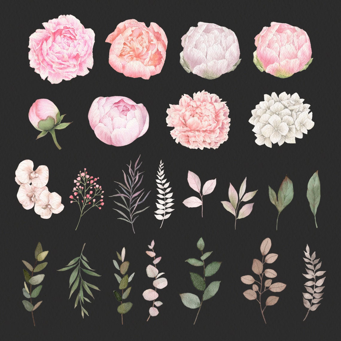 Watercolor Boho Floral Clipartpink Peony Bouquetscoral Peony - Etsy