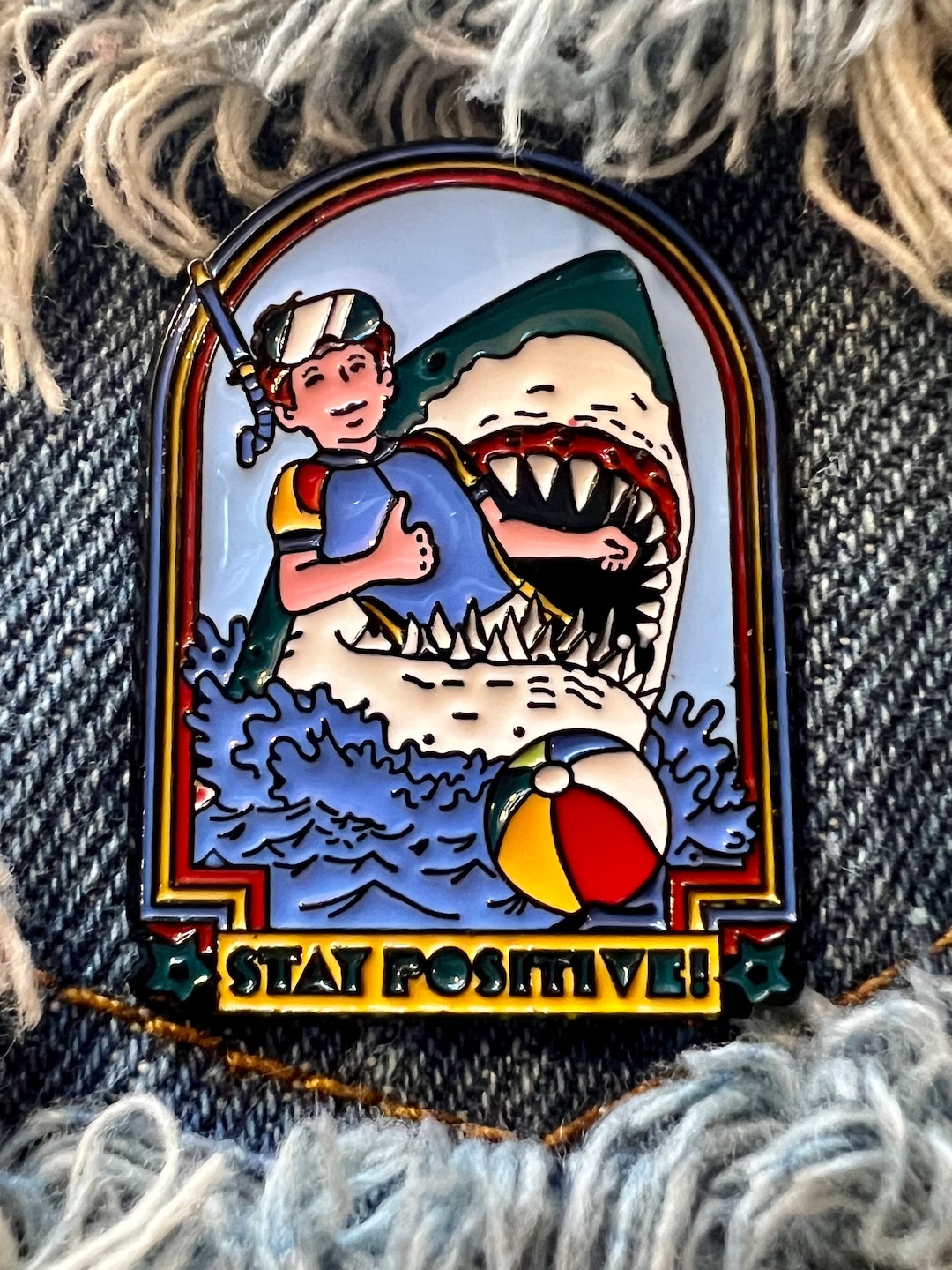 Funny Shark Enamel Pin, Shark Enamel Pin, Stay Positive Pin, Humorous ...