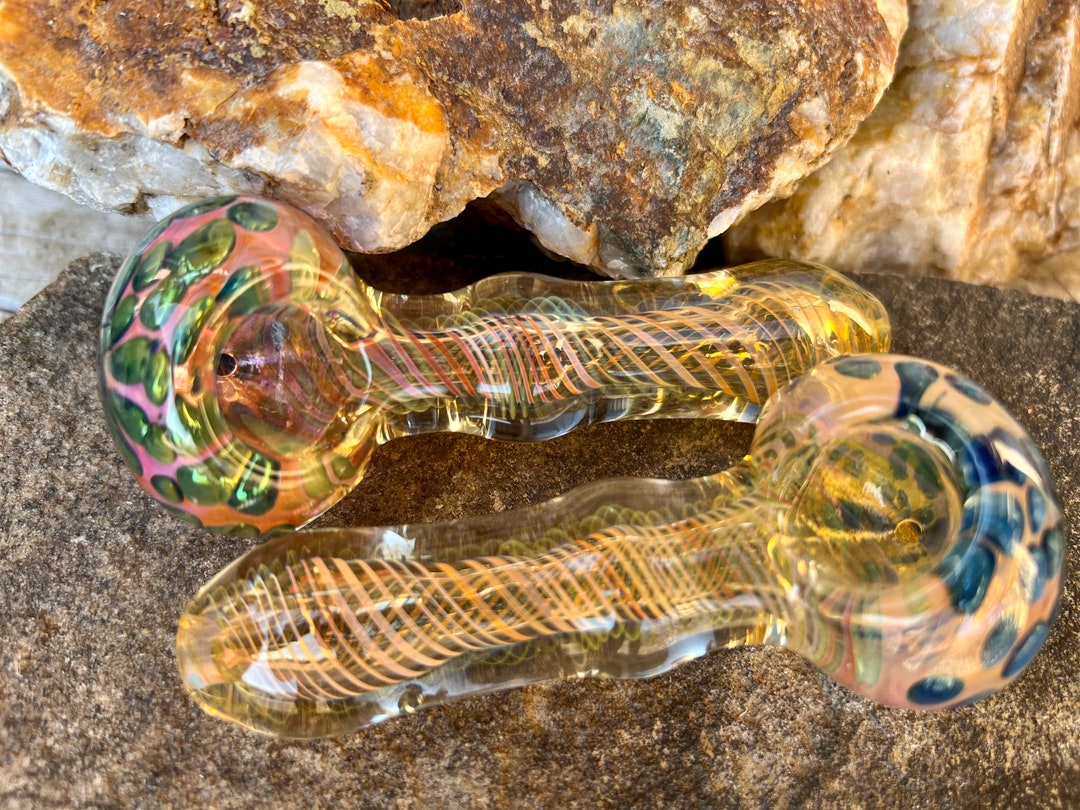 Funky Fumed Glass Pipe With Colorful Bubbles, Fumed Glass Pipe, Glass ...