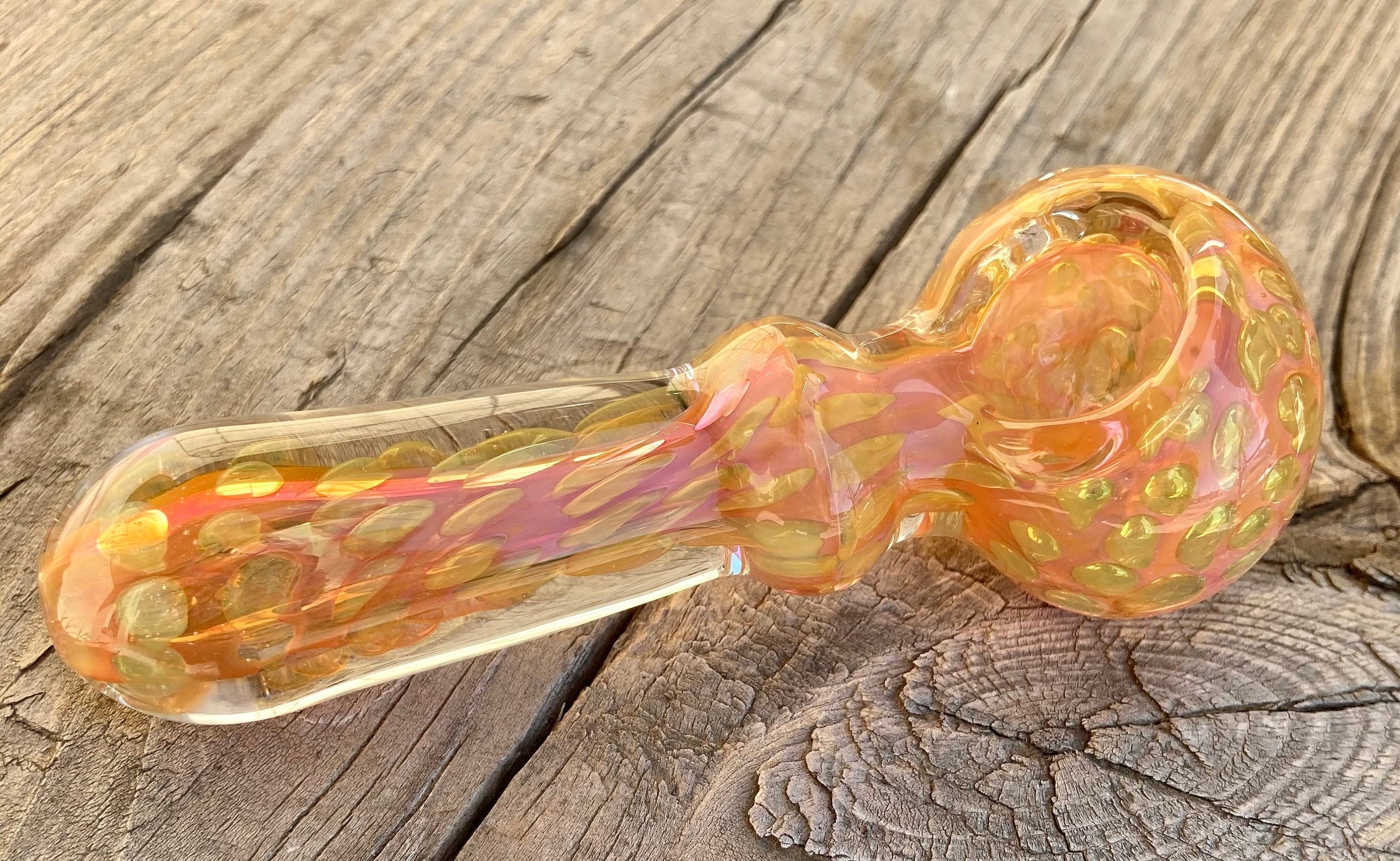 Classy Rose Gold Glass Smoking Pipe with Green Bubbles Glass | Etsy