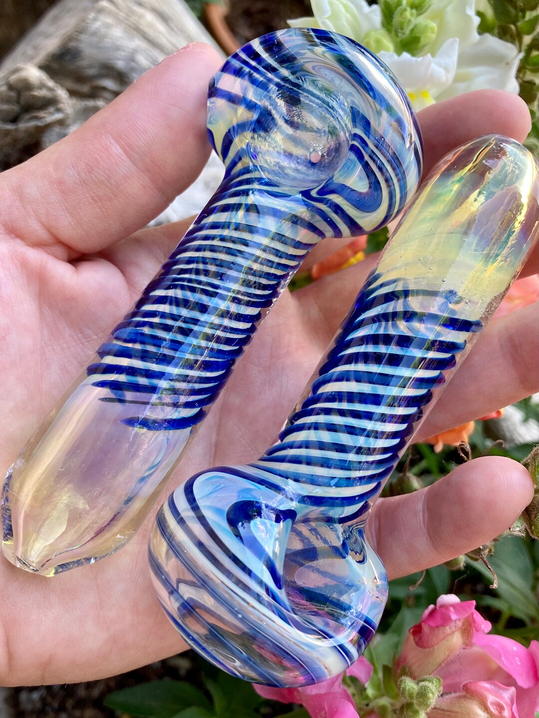 Blue Spiral Fumed Glass Smoking Pipe, Blue Glass Pipe, Fumed Glass Pipe ...