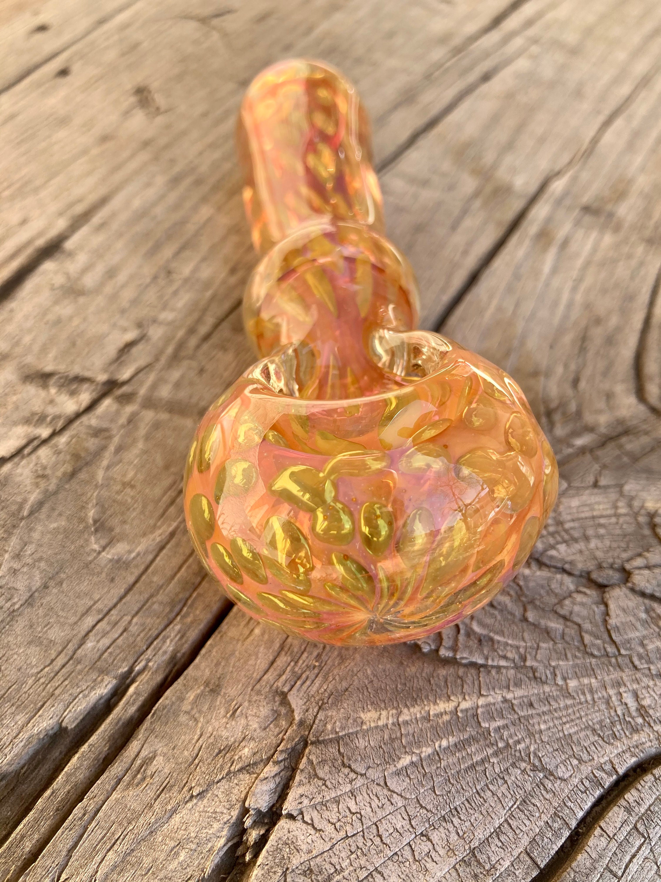 Classy Rose Gold Glass Smoking Pipe with Green Bubbles Glass | Etsy