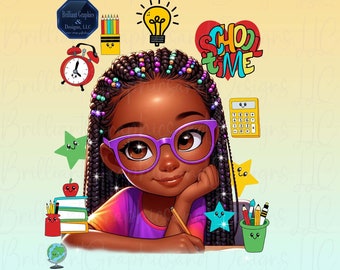 Cute Melanin Girl Clipart. Back to School. Planners. Notebooks. PNG ...