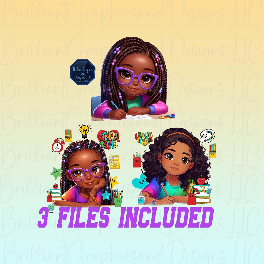 Clip Art Bundle. Cute African American Melanin Girls. Back to School ...