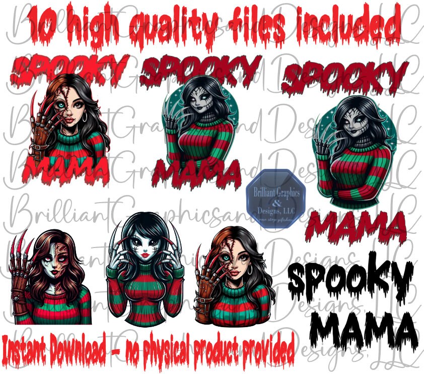Mama Horror Movie Lover |PNG Bundle|4 Files. Sublimation. Halloween ...