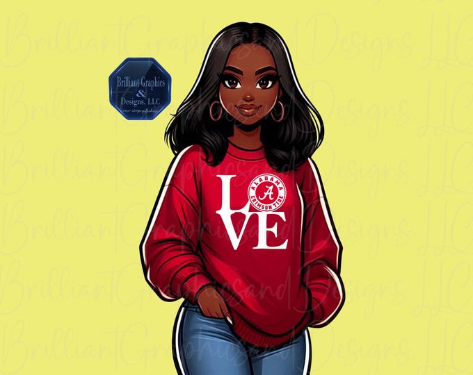 Alabama Love. Football Fan. African American Woman. PNG. DTF ...