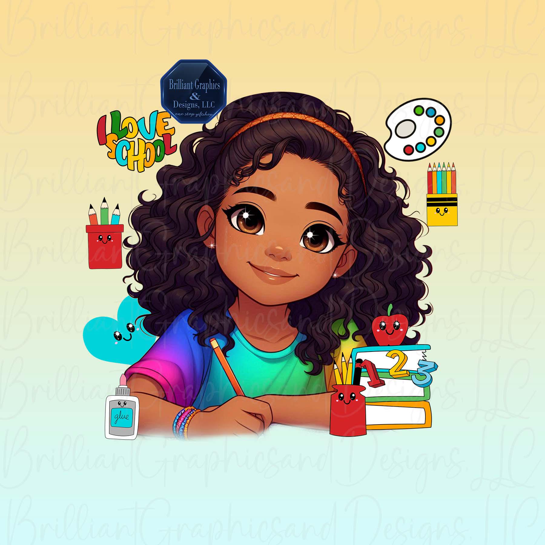 Cute Melanin Girl Clipart. Back to School. Planners. Notebooks. PNG ...