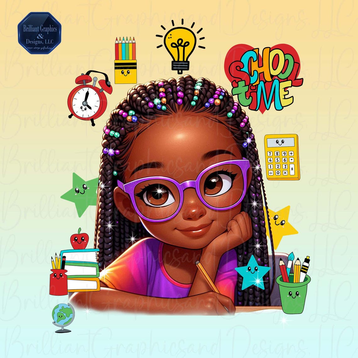 Cute African American Girl Clipart. Back to School. Planners. Notebooks ...