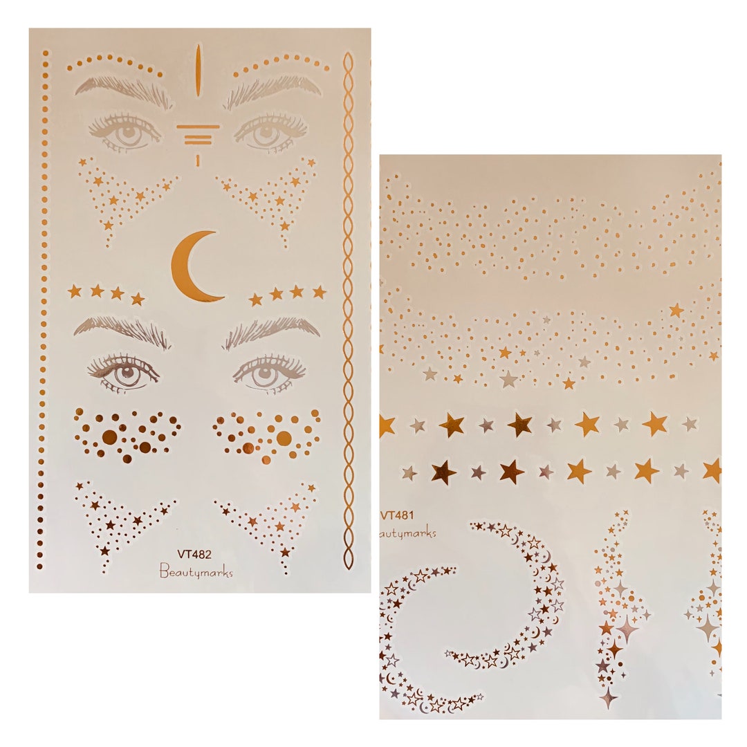 Large Face Tattoo Sticker STAR METALLIC FLASH Freckles Lexotic ...