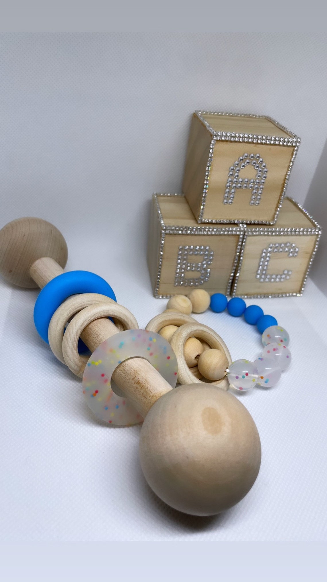 Blue teething ring blue rattle blue teether baby boy | Etsy